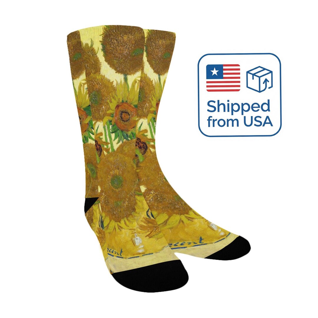 Van Gogh Sunflower Art Socks for Women – Custom Crew Socks Made in USA ...