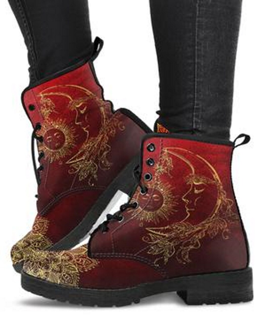 Mandala Ankle Boots: Boho Vegan Leather Combat Boots With Custom Laces ...