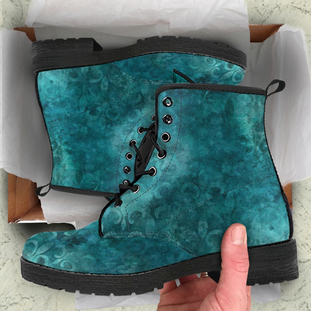 Combat Boots Women's Teal Grunge Baroque Leather Boots, Mother's Day ...