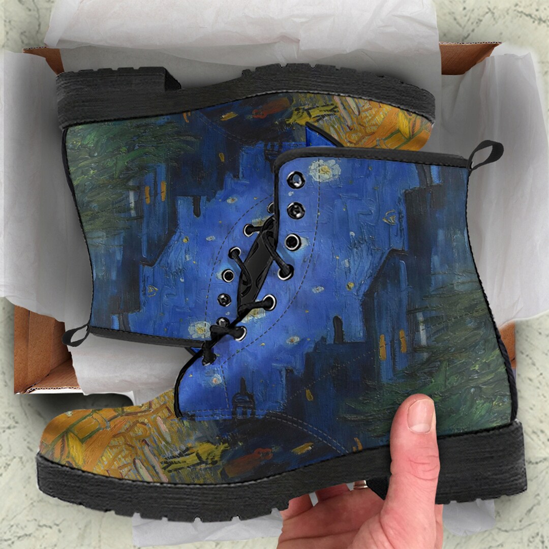 Van Gogh Vegan Leather Combat Boots: Cafe at Night Art - Etsy
