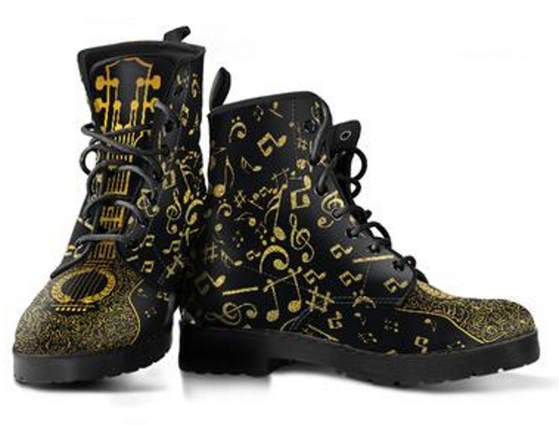 Gold Music Notes Boots for Women's Design Faux Leather | Etsy