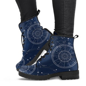 Combat Boots Zodiac Starry Sky Pattern Vegan Leather Boots, Casual ...