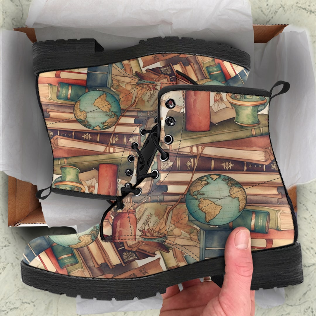 Whimsical Books Vegan Leather Combat Boots: Unisex Adult Shoes - Etsy