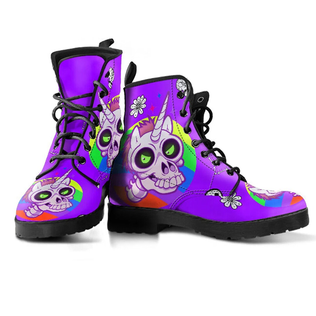 Combat Boots Zombie Unicorn Ladies Leather Look Boots, Cute Shoes ...