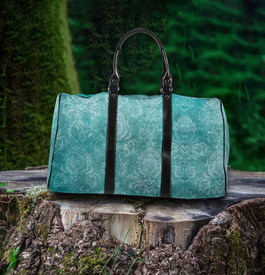 Teal Damask Print Weekender Bag: Vintage Overnight Travel Bag - Etsy