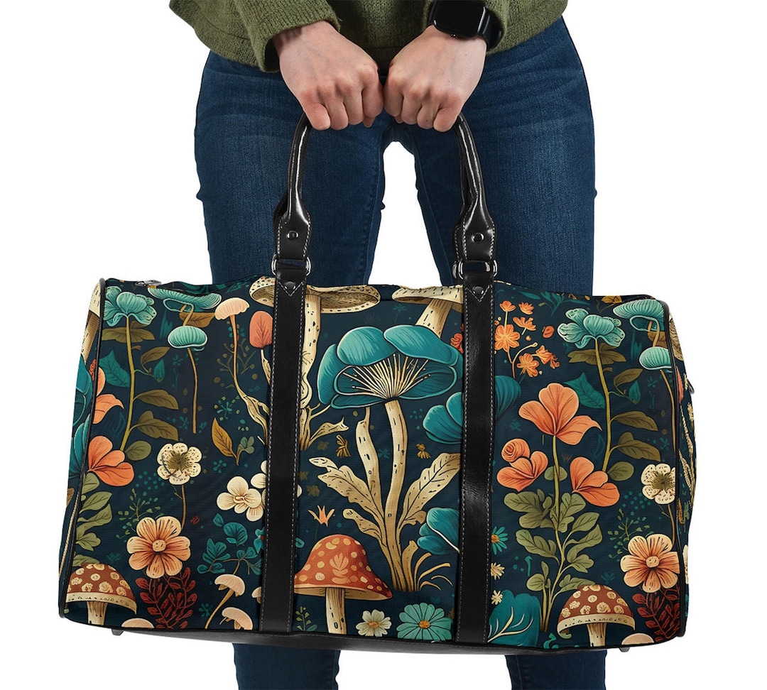 Mystical Mushroom Boho Travel Bag - Floral Forest Motif - Gift for Her ...