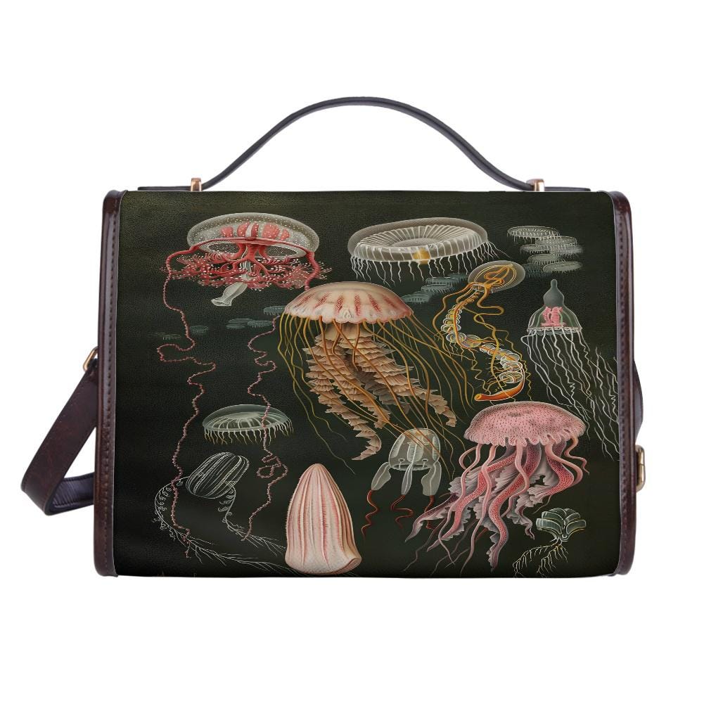 Jellyfish Print Vegan Leather Handbag, Oceancore Gothic Purse, Deep Sea ...