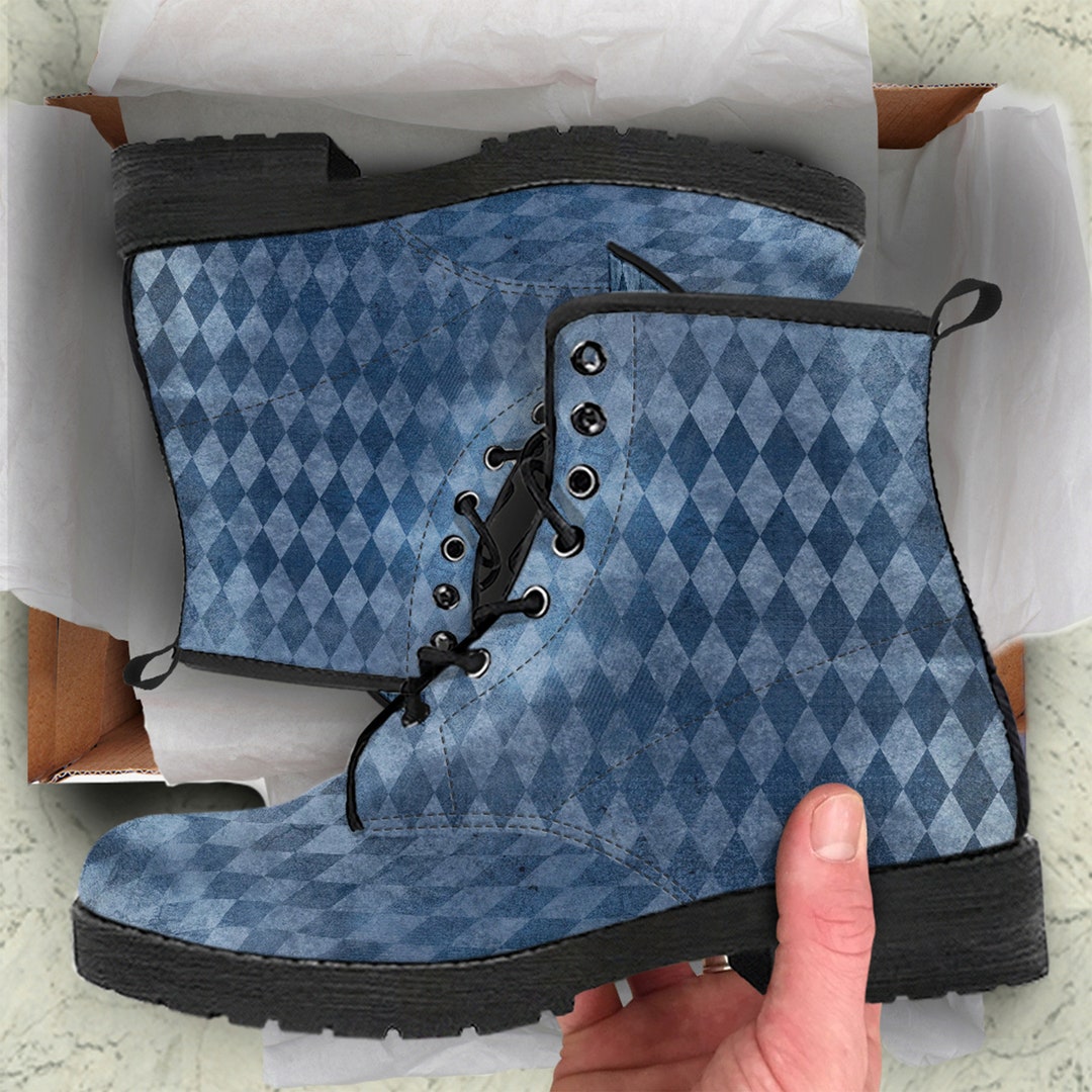 Blue Distressed Harlequin Colored Leather Boots, Mother's Day Gifts for ...