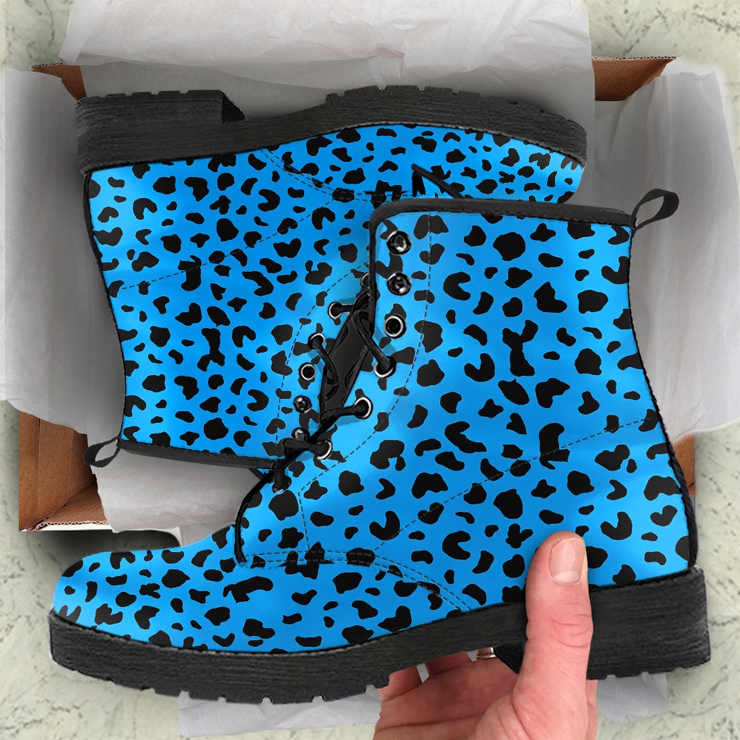 Sky Blue Leopard Print Vegan Leather Combat Boots - Etsy