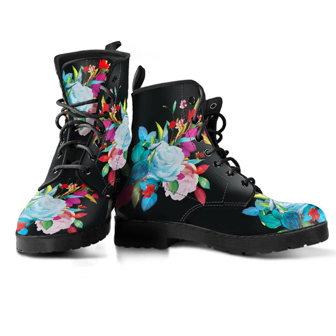 Floral Bird Vegan Leather Boots: Women's Platform Boots - Etsy