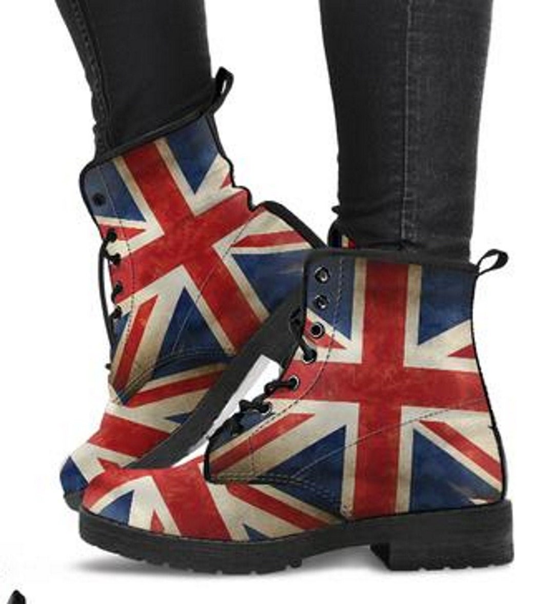 Combat Boots Womens Boots, Union Jack, Vegan Leather, Unique High Flag ...