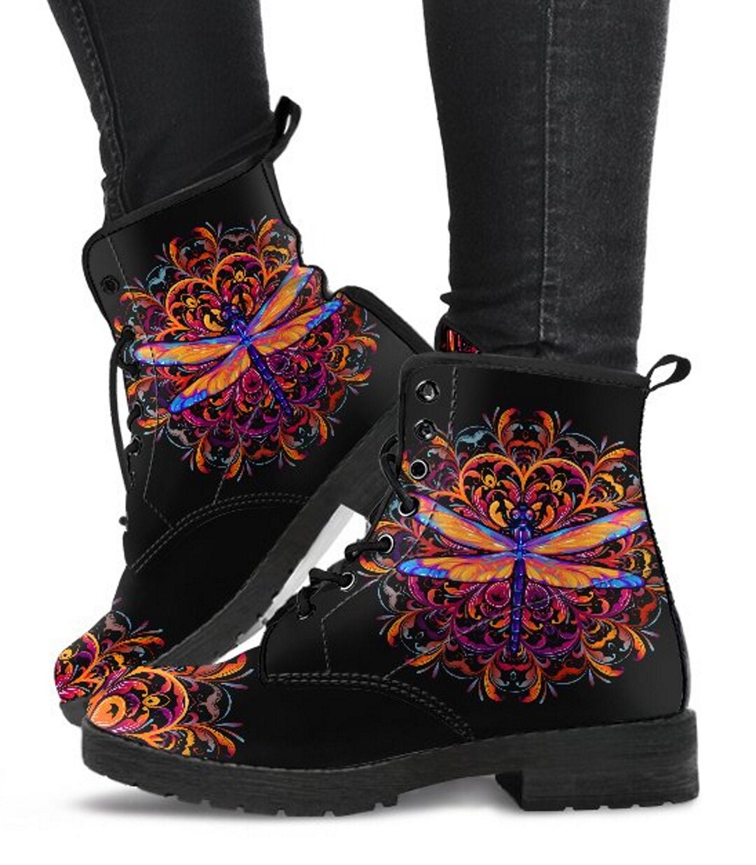 Combat Boots Colorful Dragonfly Women Boots, Womens Fashion, Vegan ...