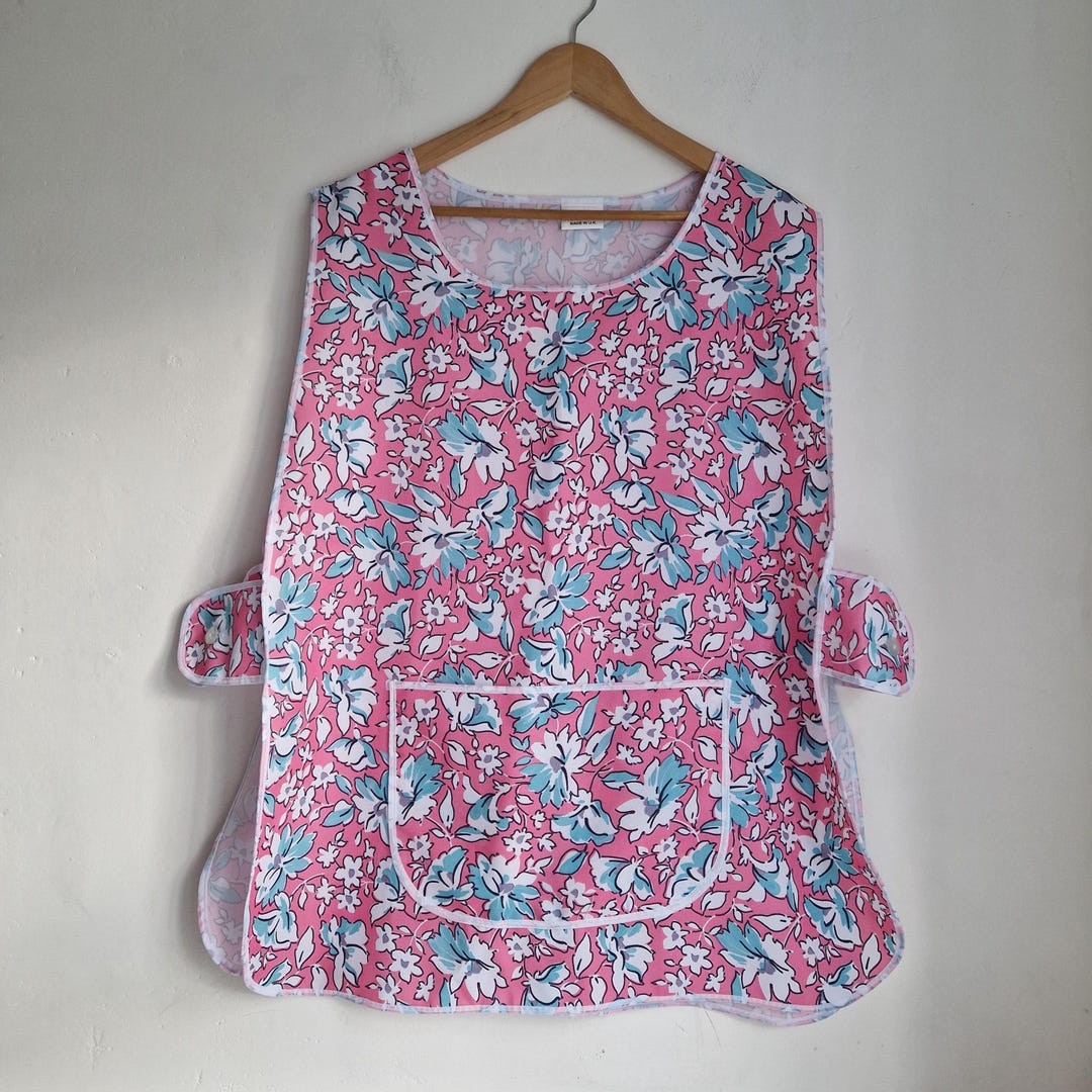 Vintage Pink Floral 1970s Apron, Tabbard, Pinny, Cooking Cleaning and ...