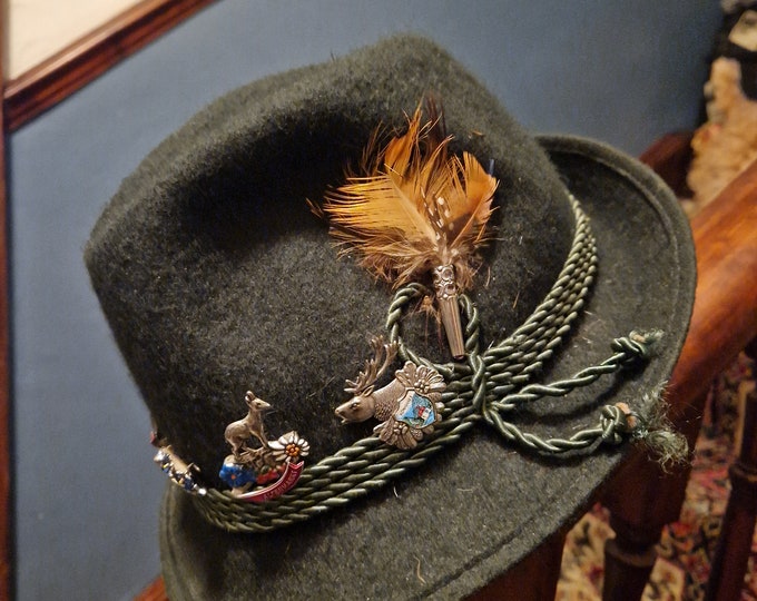 Alpine German Tyrolean Trilby Style Green Felt Wool Hat, Walking Hiking ...