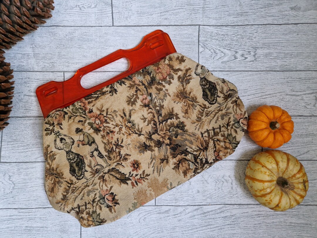 Tapestry Craft Bag With Perspex Handles, Homemade Vintage Bag Suitable ...