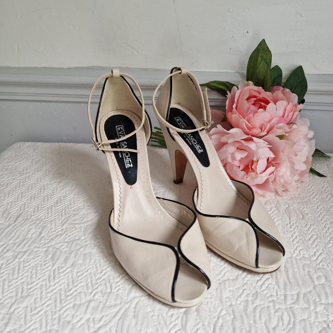 Eva Sanchez Sacha London Cream Leather 40s Style Peep Toe Shoes With ...