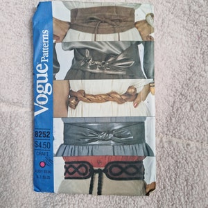 Vogue Belt Sewing Pattern 8252, 80's Vogue, Unusual Paper Pattern Not ...