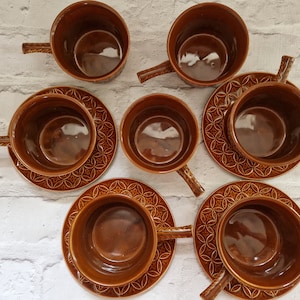Tams, Chestnut Glazed Soup Cups With Handles and Saucers, 4 Sets Plus 2 ...