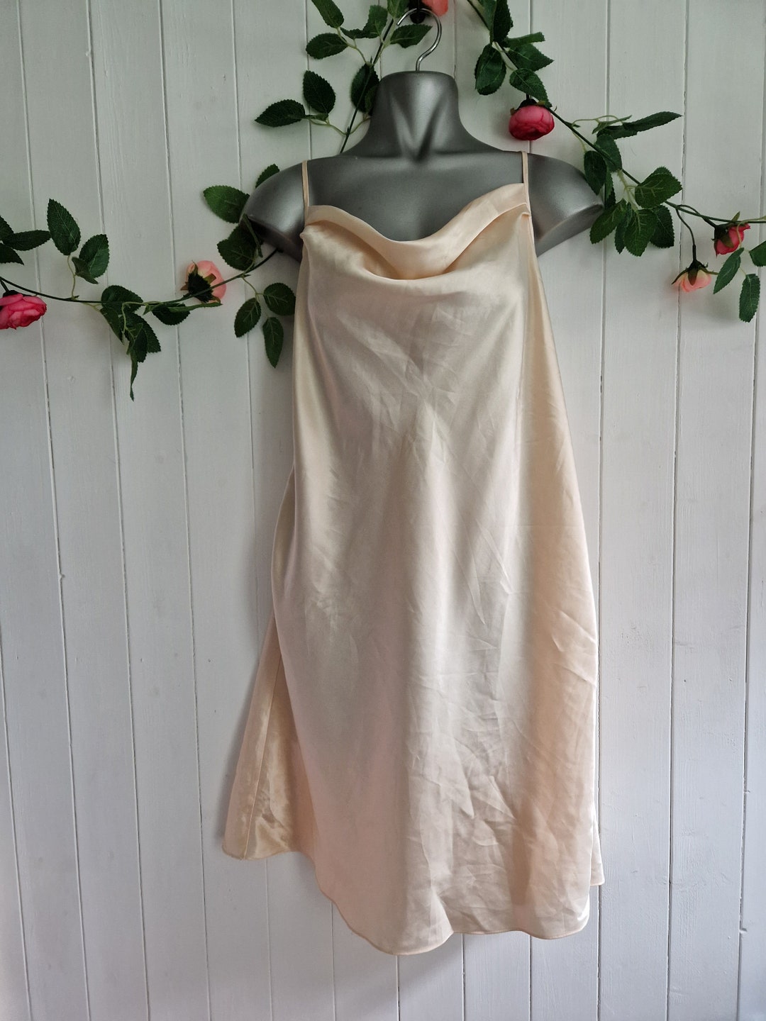 Vintage Cream Silky Satin Slip by Avon, Bias Cut With Crossed Back ...