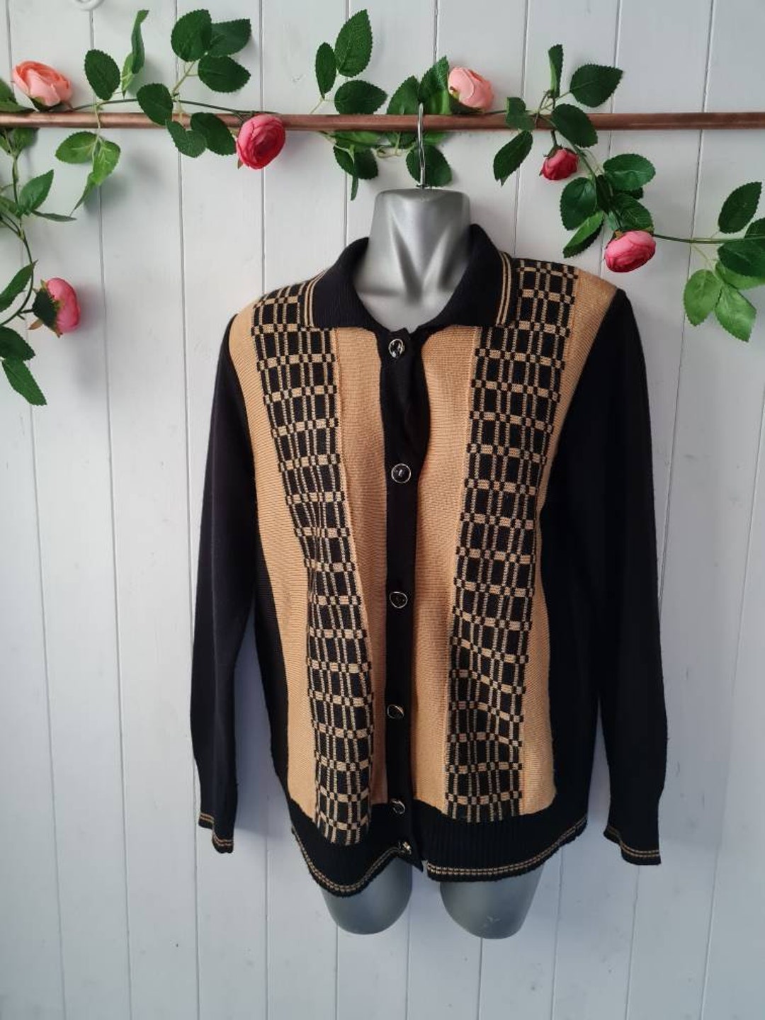 Italian Vintage Cardigan Jacket, 80s Cardigan, Classy Brown and Tan ...