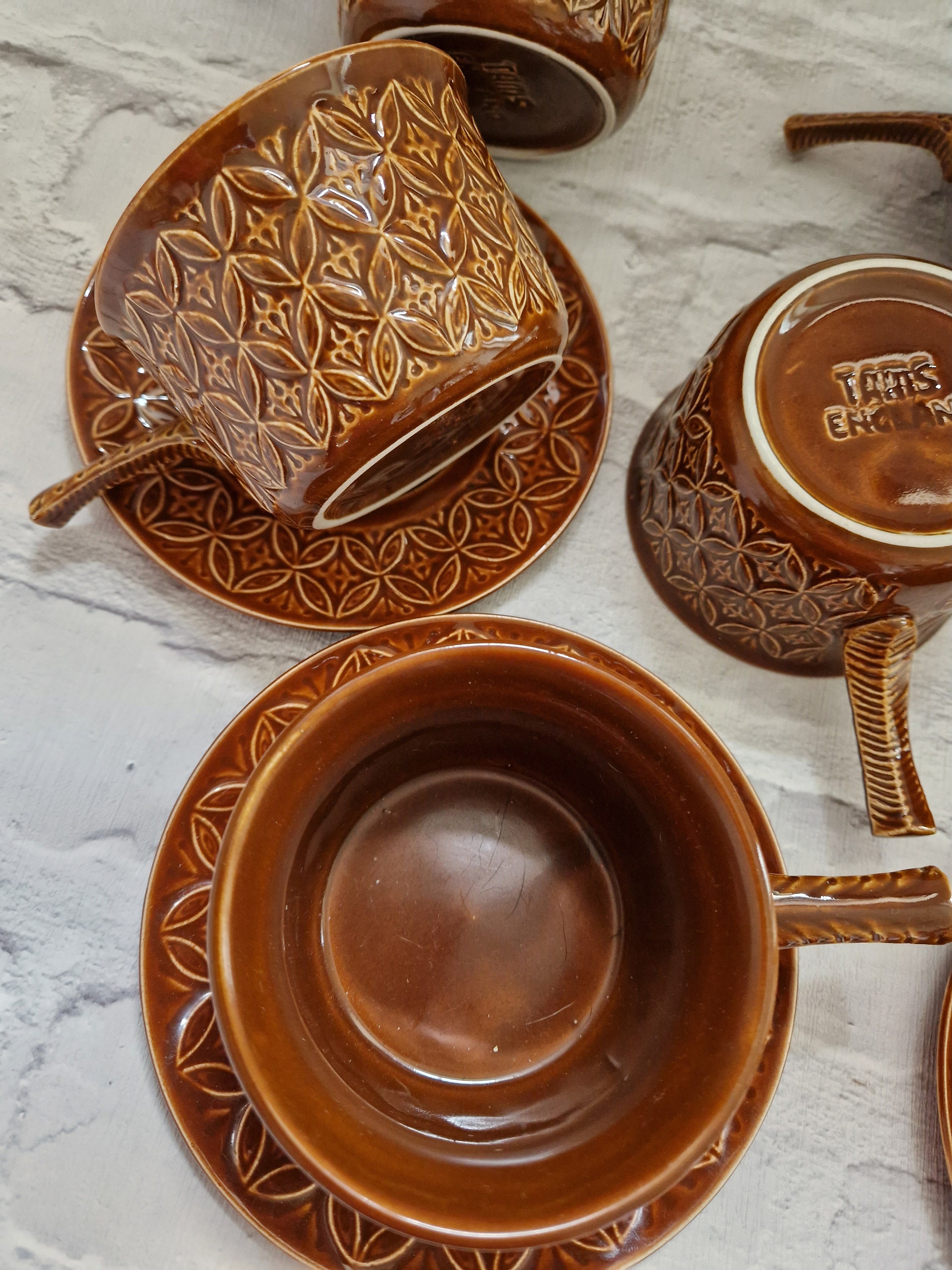 Tams Chestnut Glazed Soup Cups With Handles and Saucers 4 - Etsy