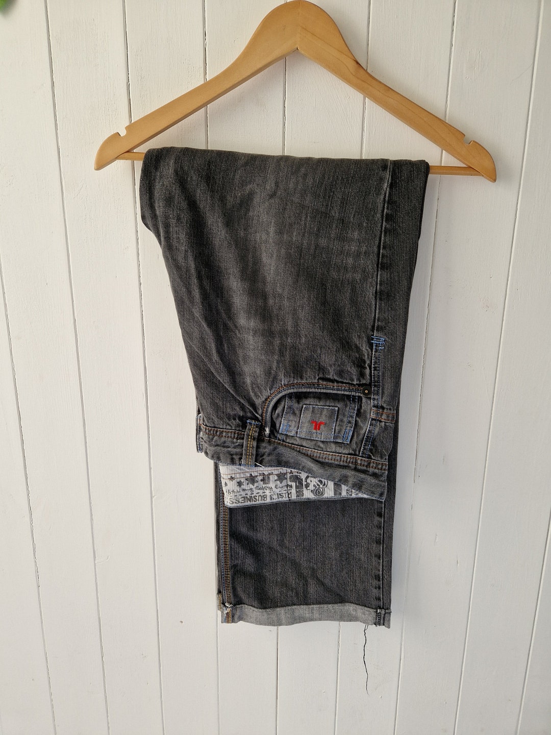 Vintage Charcoal Grey Distressed Denim Jeans, Life and Limb Workwear ...
