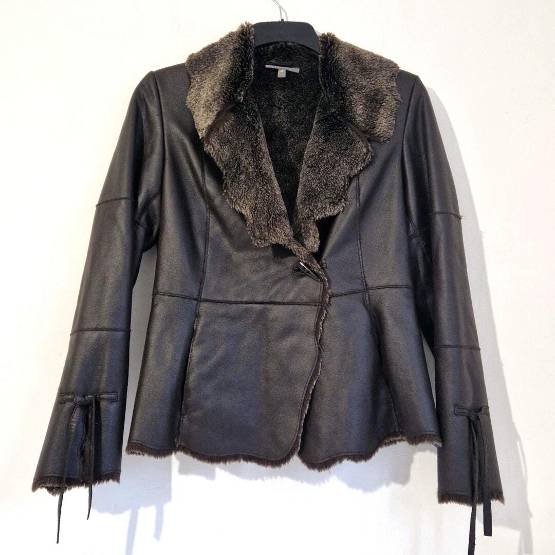Kenar Faux Leather and Faux Fur Retro 90s Y2K Brown Jacket With Lots of ...