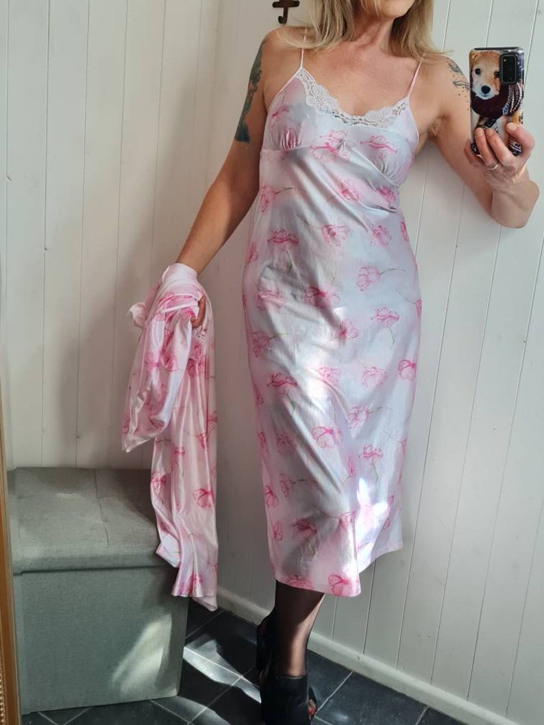 Vintage Dressing Gown and Neglege Set Matching Floral Pink - Etsy