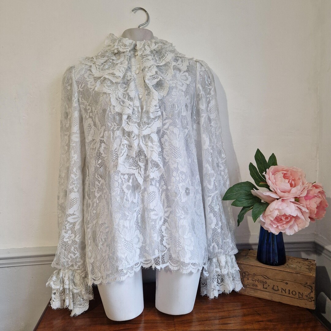 Stunning Edwardian Style High Neck Lace Ruffled Caroline Charles London ...