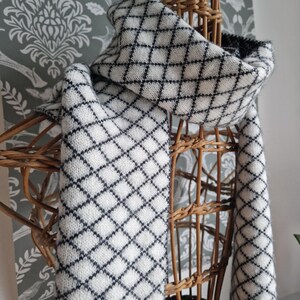 Vintage Wool Scarf, Geometric Diamond Pattern, Reversible Design, Long ...