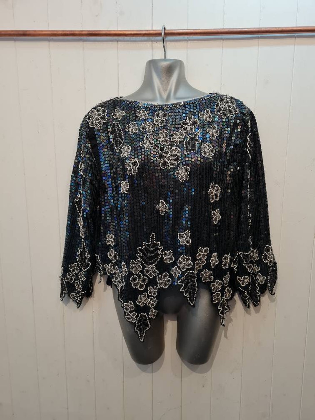 Vintage Beaded Silk Sequin Evening Top, Unusual Deco Style Top With ...