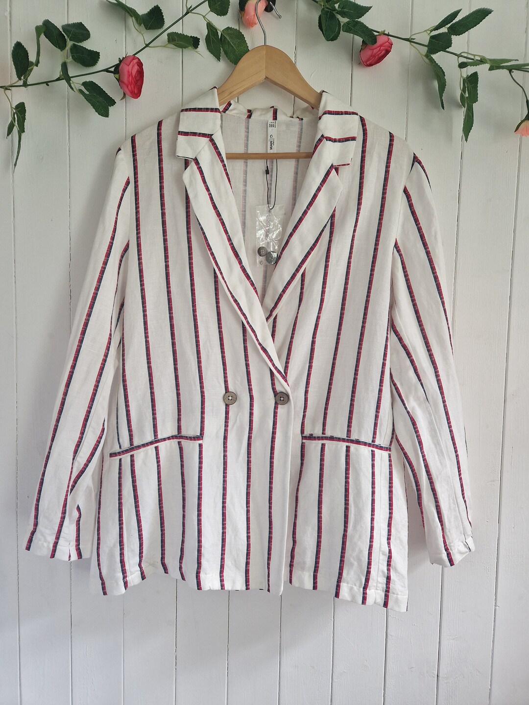 Vintage Style Striped Linen Boating Blazer Jacket by Mango, Boyfriend ...