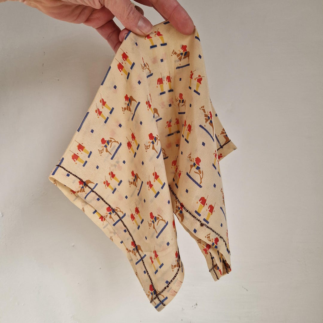Soldiers, Horses Theme Vintage Mid Century Silk Square Hankerchief ...