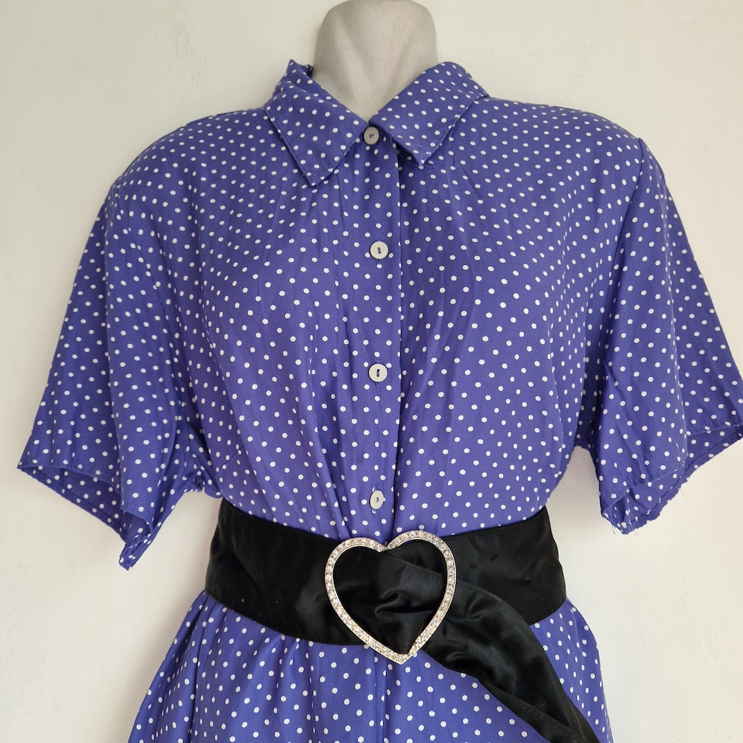 Vintage Blouse, 80s Does 50s, Blue and White Spotty Polkadot Retro ...