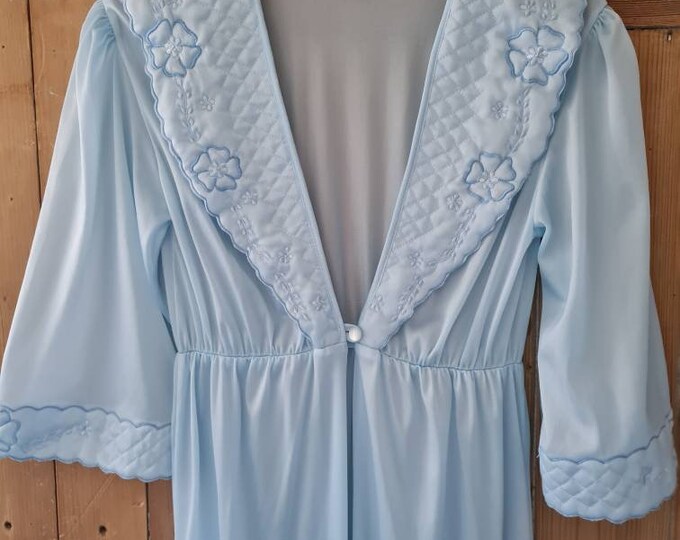 Vintage Dressing Gown, Baby Blue, Robe, With Embroidered and Quilted ...