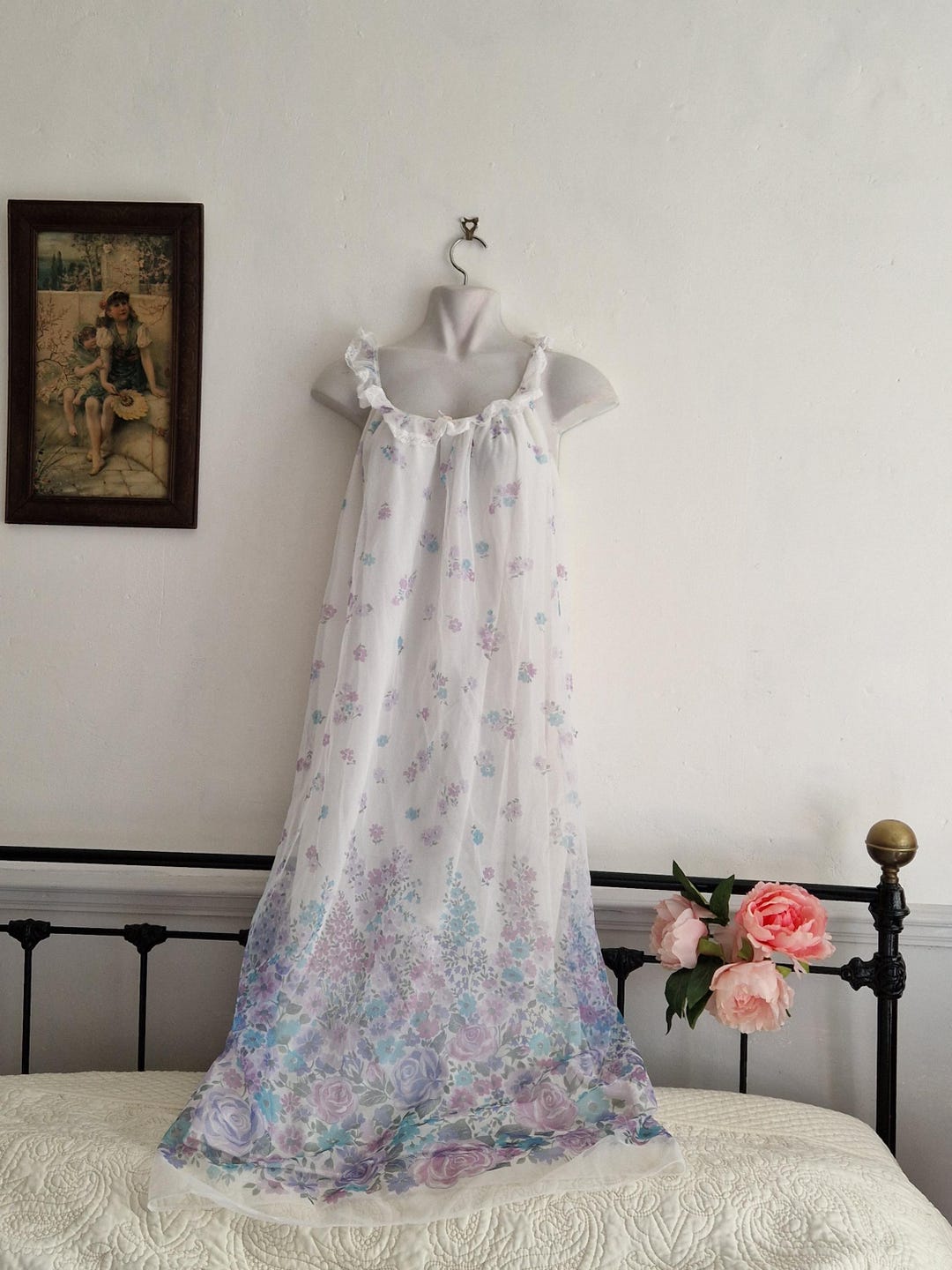 Vintage Nylon 70s Night Gown, Fairycore Nightie, Sundress, Farmcore ...