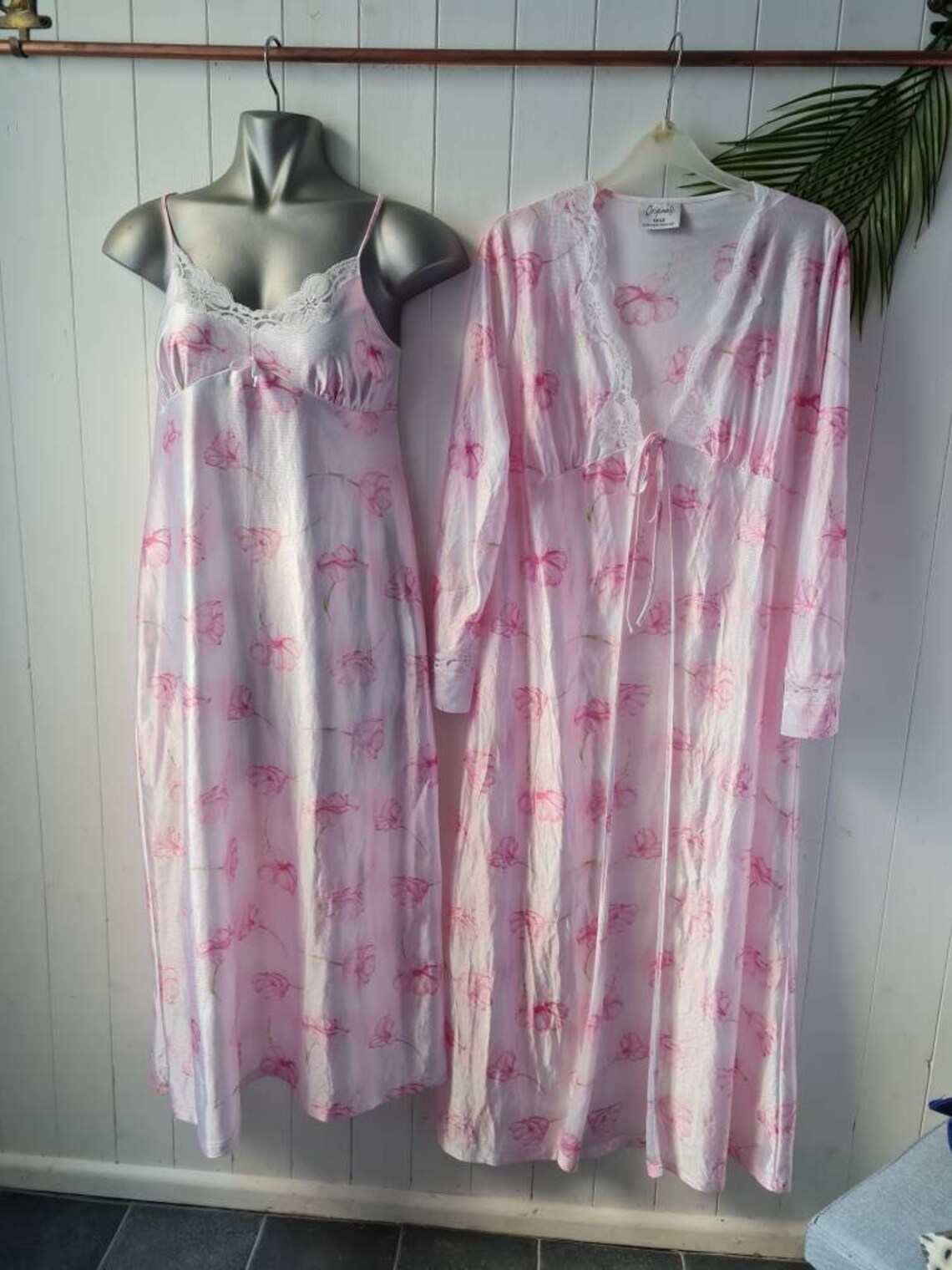 Vintage Dressing Gown and Neglege Set Matching Floral Pink | Etsy