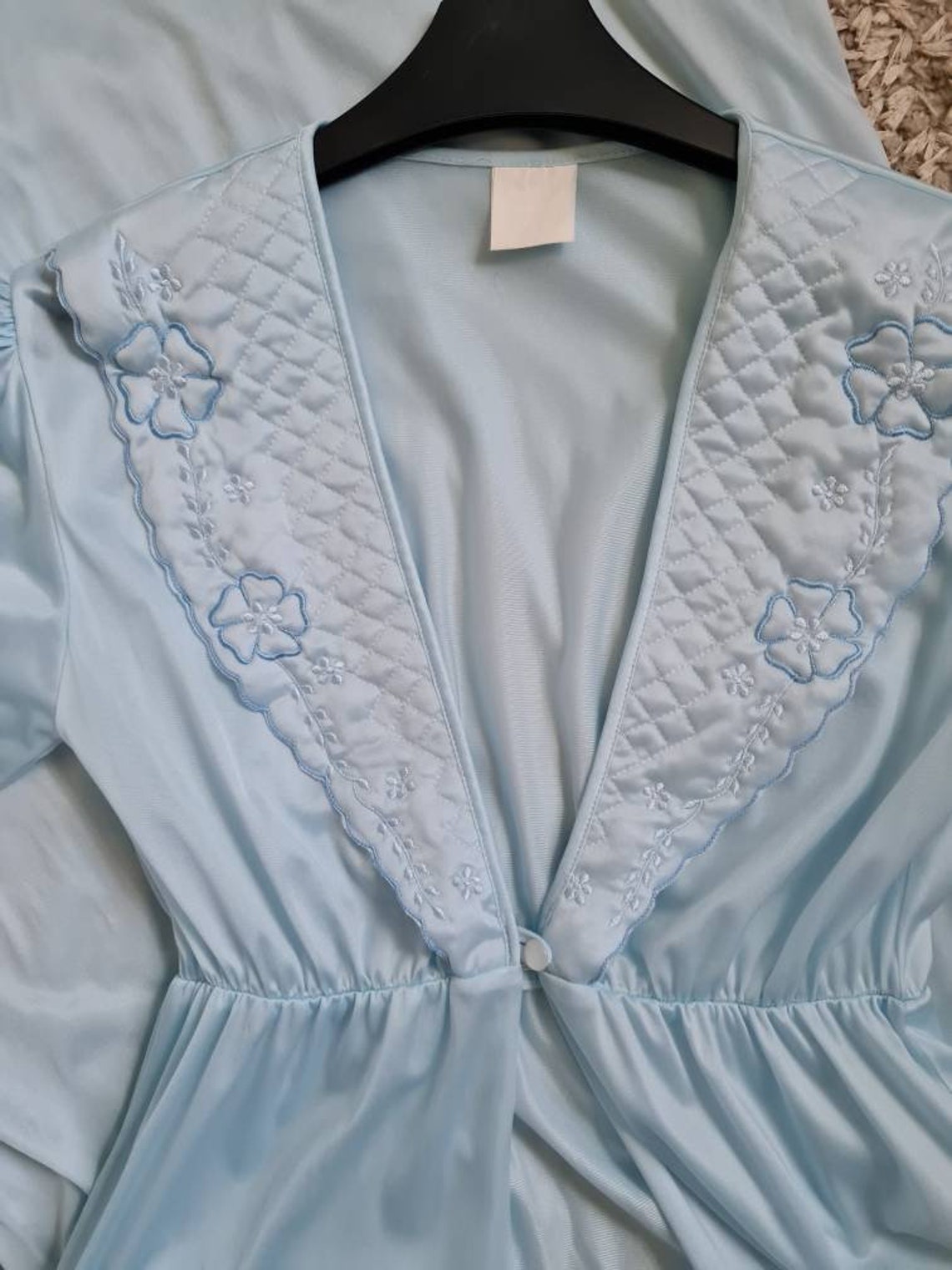 Vintage Dressing Gown Baby Blue Robe With Embroidered and - Etsy