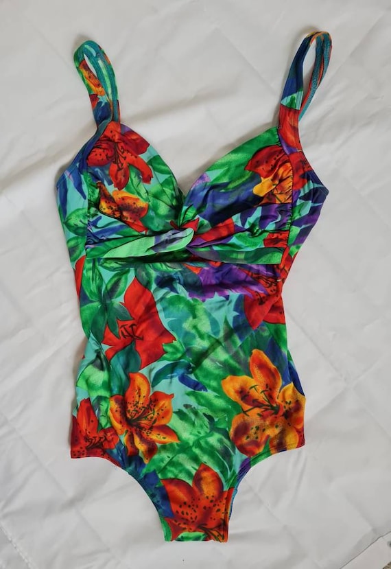 Vintage 80s Pinup Bathing Suit One Piece Swimsuit By… Gem