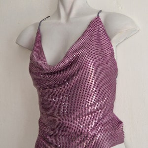 Vintage Morgan Pink/lilac Chainmail Aluminium Backless Lace up Top ...