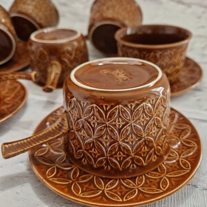 Tams, Chestnut Glazed Soup Cups With Handles and Saucers, 4 Sets Plus 2 ...