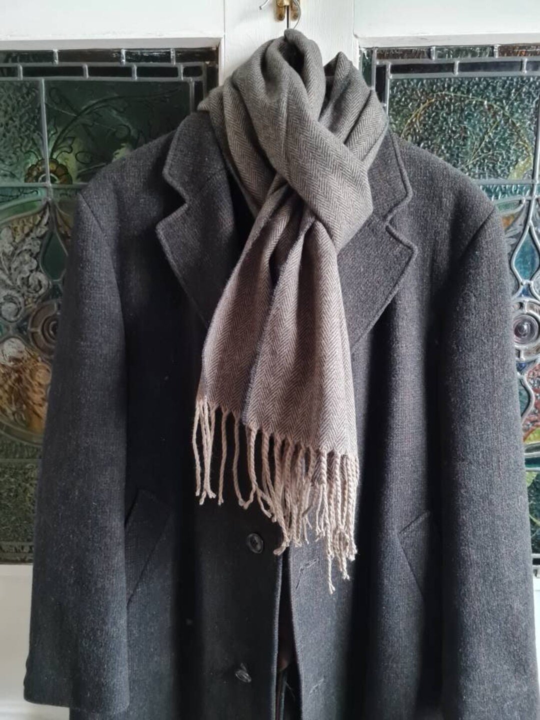 Mens Vintage Style Classic Soft Herringbone Fringed Scarf, Mens Winter ...