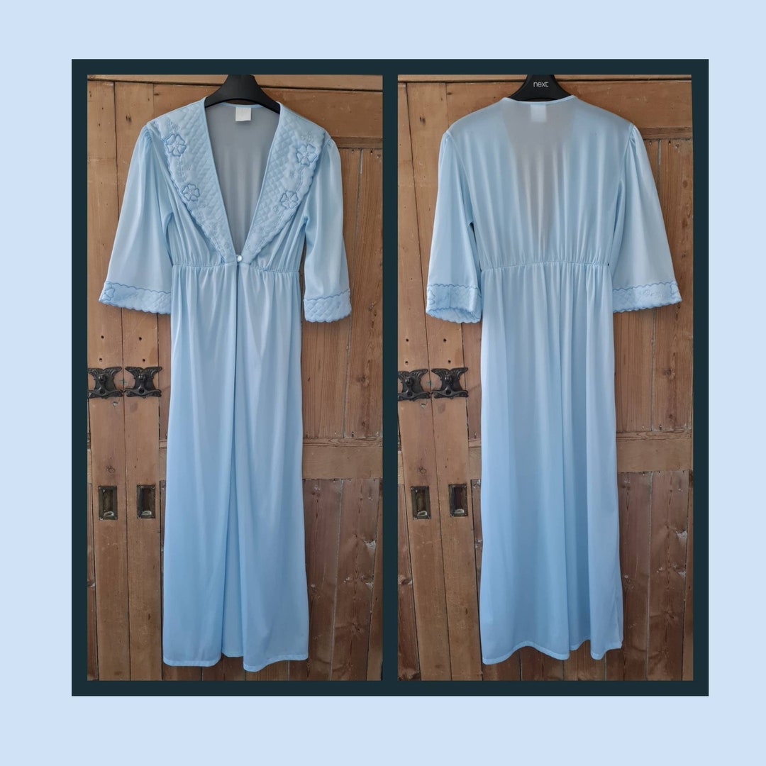 Vintage Dressing Gown, Baby Blue, Robe, With Embroidered and Quilted ...