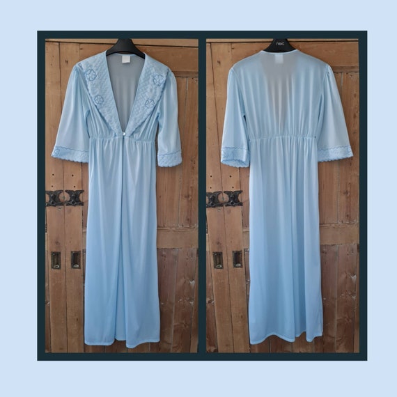 Vintage Dressing Gown Baby Blue Robe With Embroidered and - Etsy