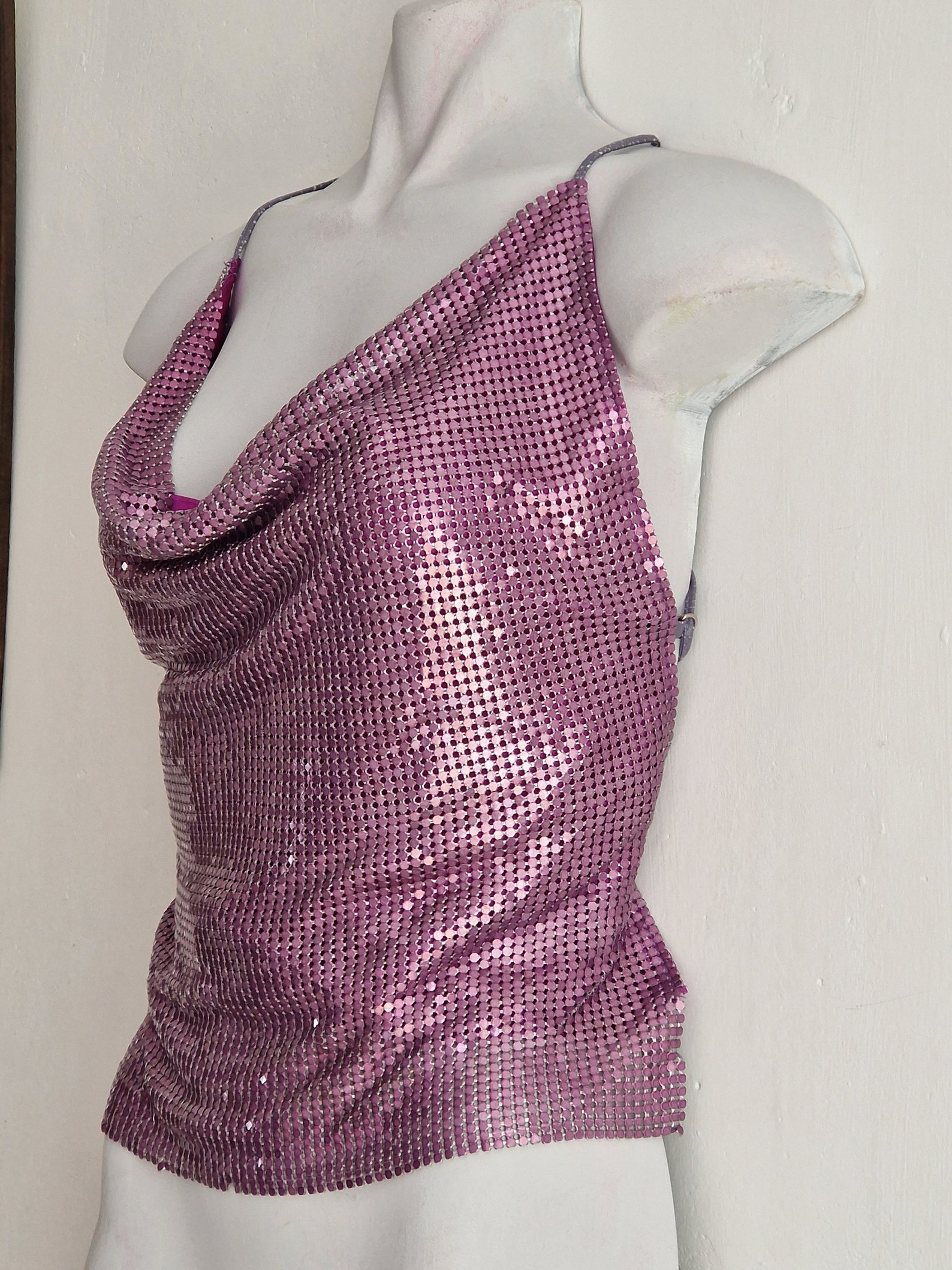 Vintage Morgan Pink/lilac Chainmail Aluminium Backless Lace up Top ...