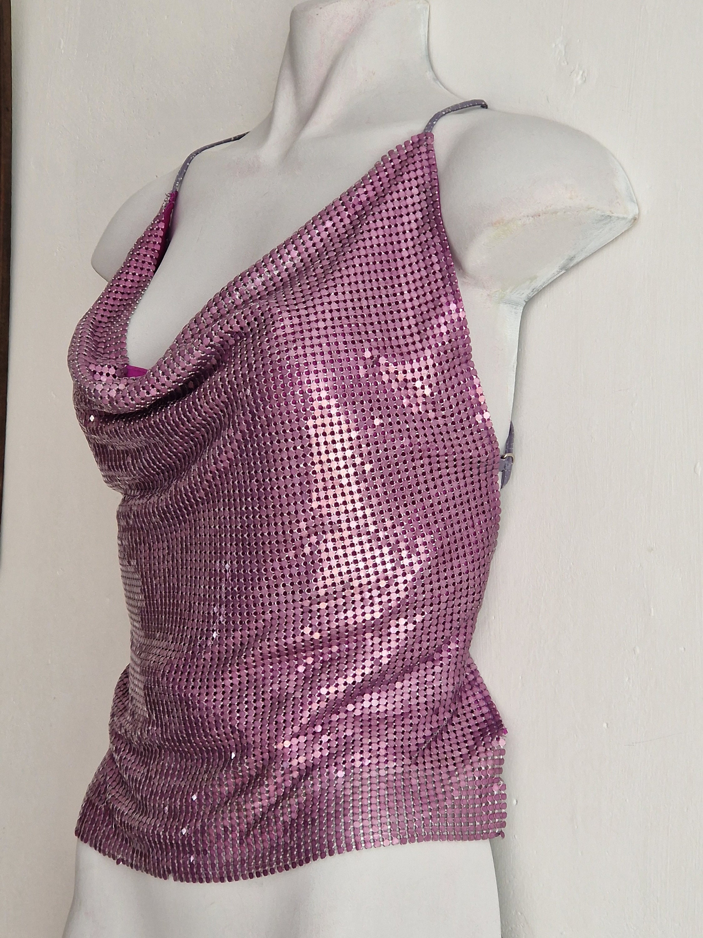 Vintage Morgan Pink/lilac Chainmail Aluminium Backless Lace up Top ...
