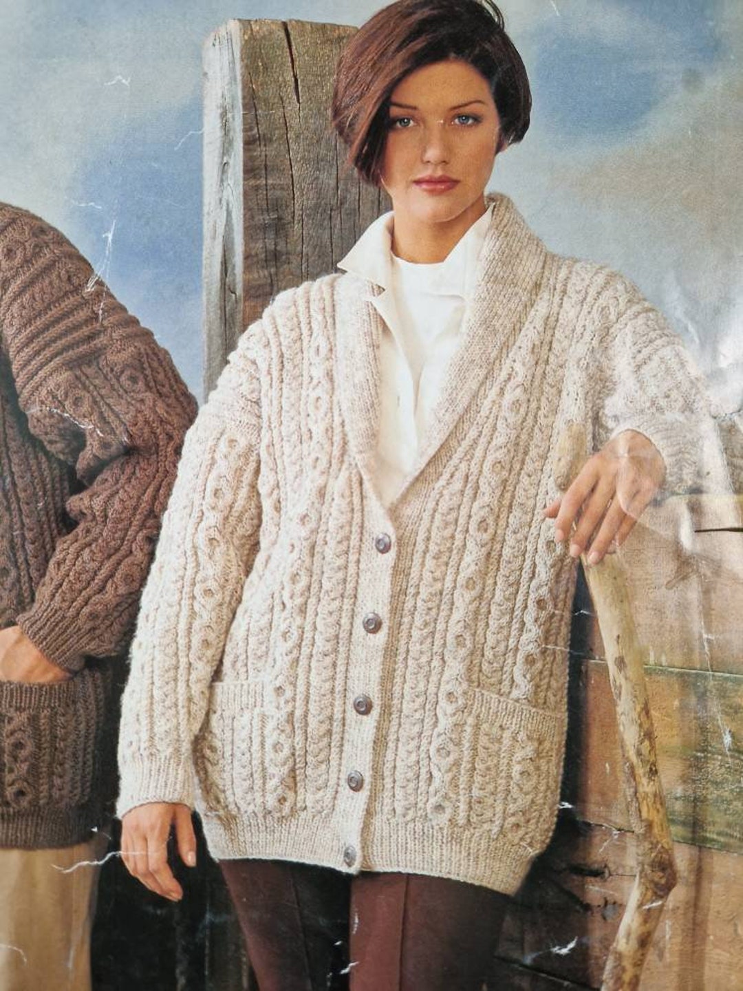 Wendy Aran Vintage Knitting Pattern, Chunky Aran Cardigan Jacket ...