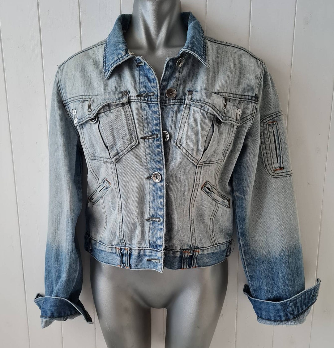 Denim Jacket, Vintage Crafted Denim Jacket, Distressed, Bleached Denim ...