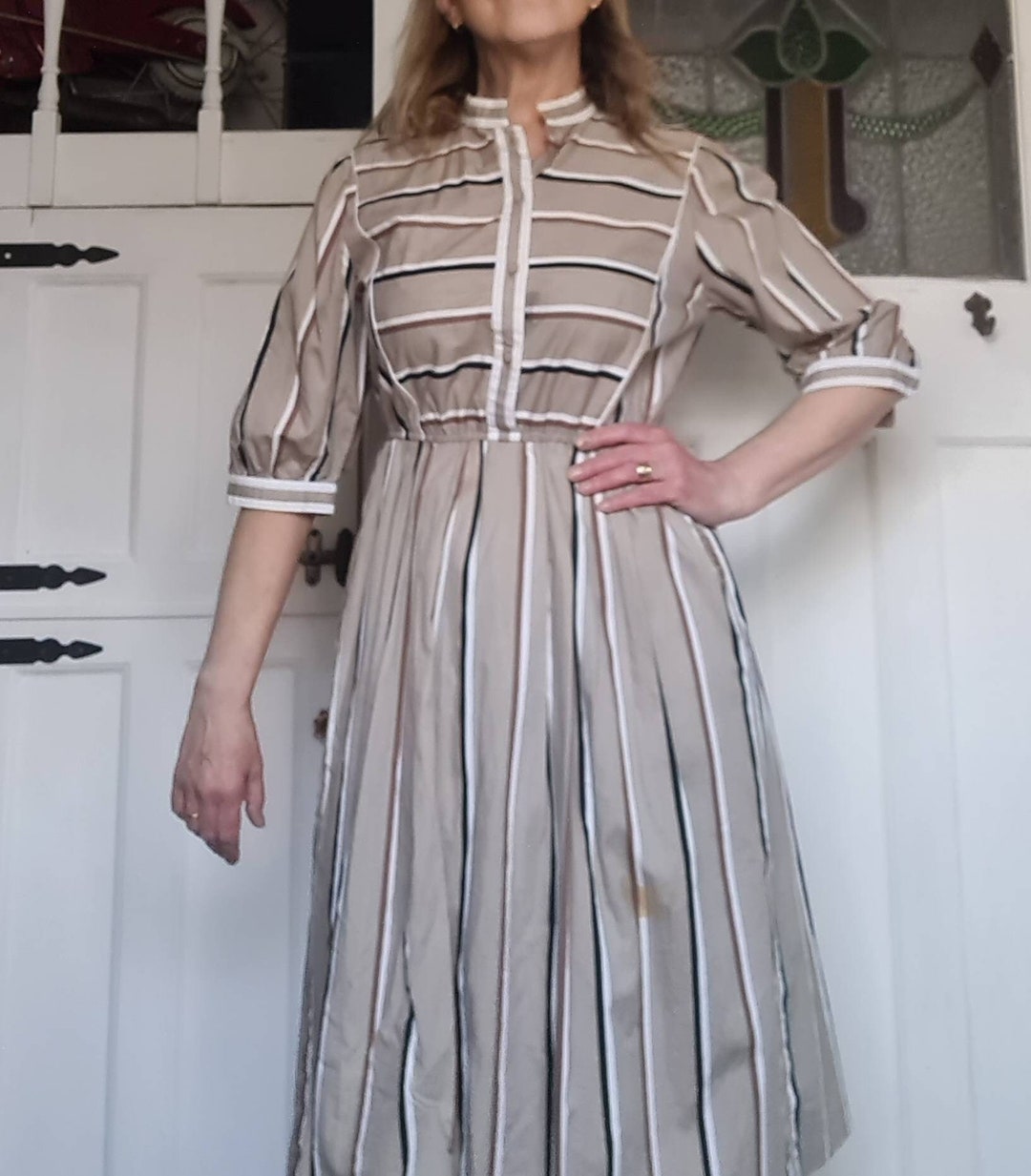 Marco Pecci Couture Vintage Dress, Striped Beige Dress, Stunning Rare ...