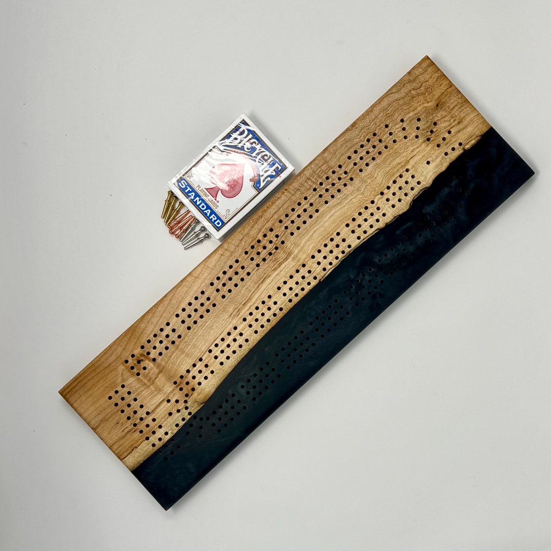 Handcrafted Cribbage Board Made With Live Edge Maple Wood and Black ...
